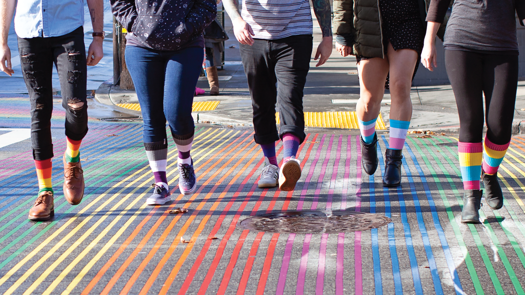 Walking alone, wearing with Pride. Socksmith & The Trevor Project
