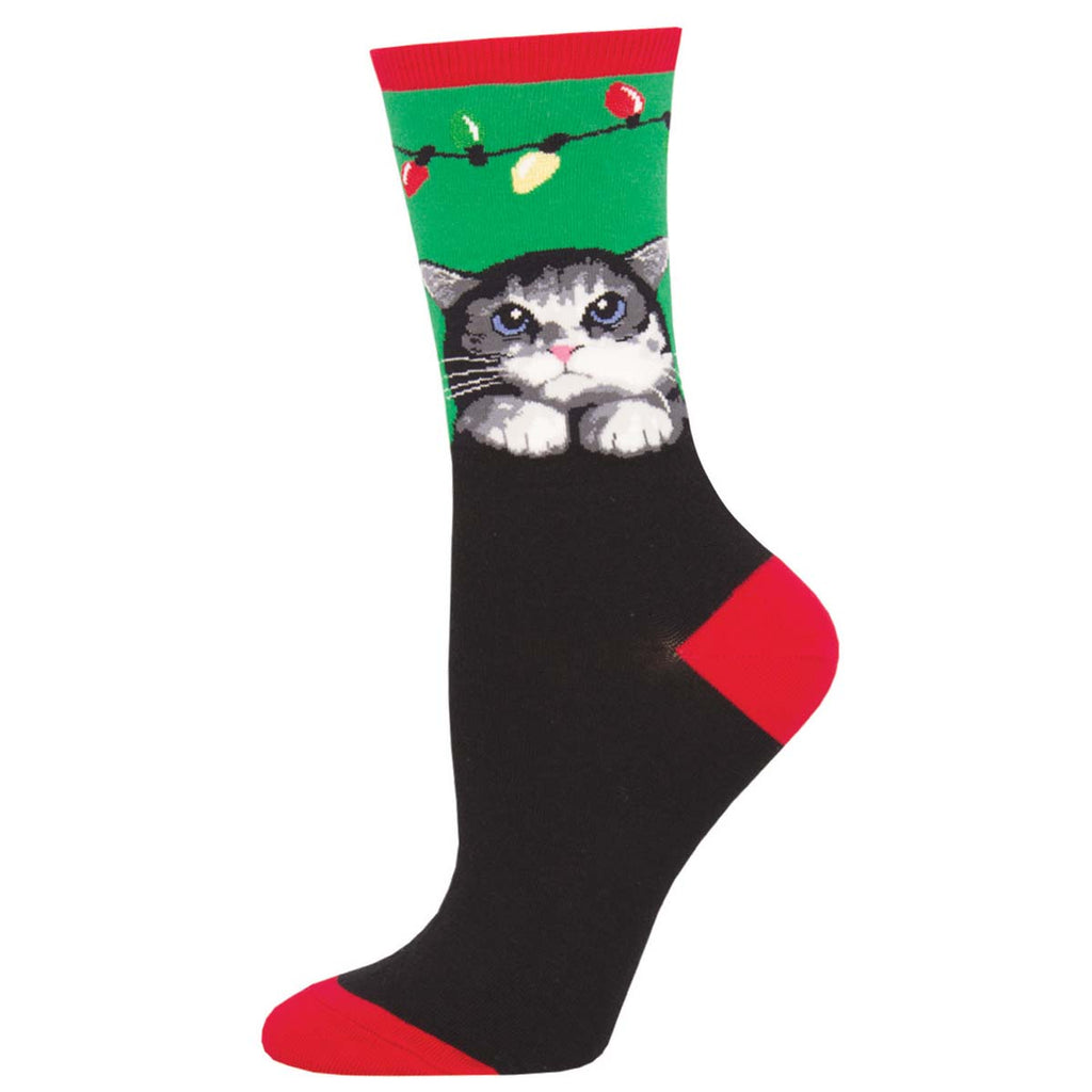 Novelty Christmas Socks - Lights and Cats | Socksmith